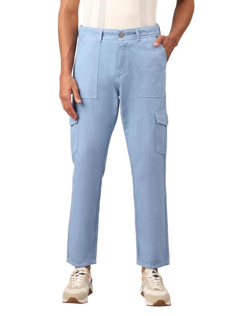 Light Blue Men’s Cargo Jeans | Wide Leg Bell-Bottom Denim Cargo Pants ...